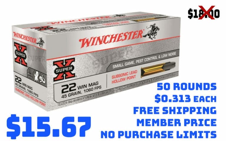 Winchester Super-X Subsonic, .22 WMR, JHP, 45 Grain, 50 Rounds $15.67