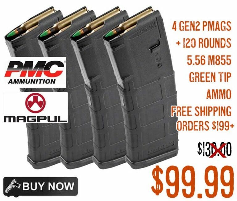 4 Magpul PMAGS +120 Rnds PMC 5.56x45mm M855 GreenTip $99.99 FREE S&H