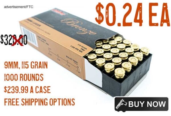 1000rnds PMC Bronze 9mm 115 Grain FMJ Ammo $239.99 FREE S&H Options 1000rnds PMC Bronze 9mm 115 Grain FMJ Ammo $239.99 FREE S&H Options