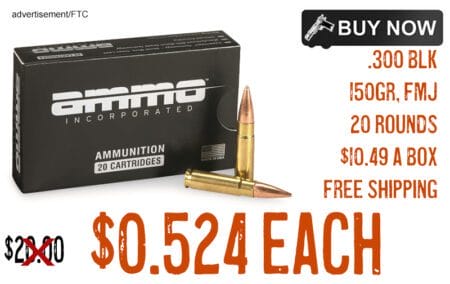 Ammo Inc .300 BLK Ammo 150gr FMJ 20 Rounds $10.49. $0.52 EACH!