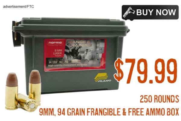 Norma 9mm 94 Grain Frangible Ammo 250 Rounds $79.99 FREE Ammo Can