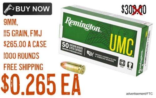 1000Rnds Remington UMC 9mm 115 Grain FMJ Ammo $0.265 Each FREE S&H