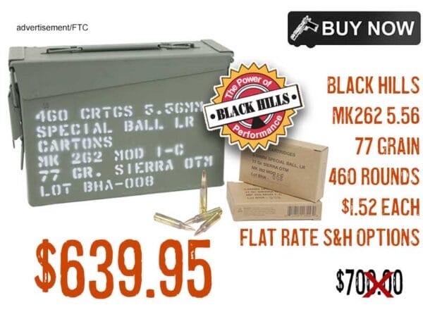 Black Hills MK262 MOD 1-C 5.56 77 GR MK Ammunition 460 Rounds $639.95