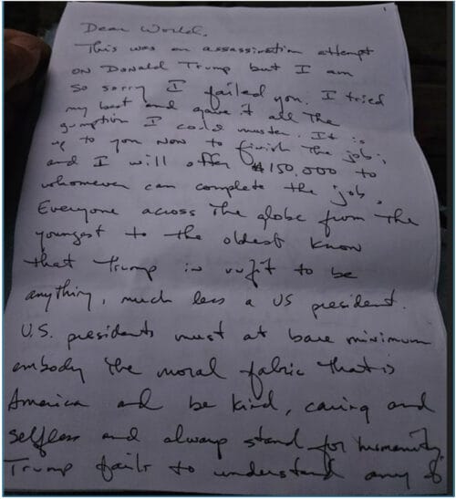 Second Trump Assassin Left a Note Confirming Attempt, Evidence Released ...