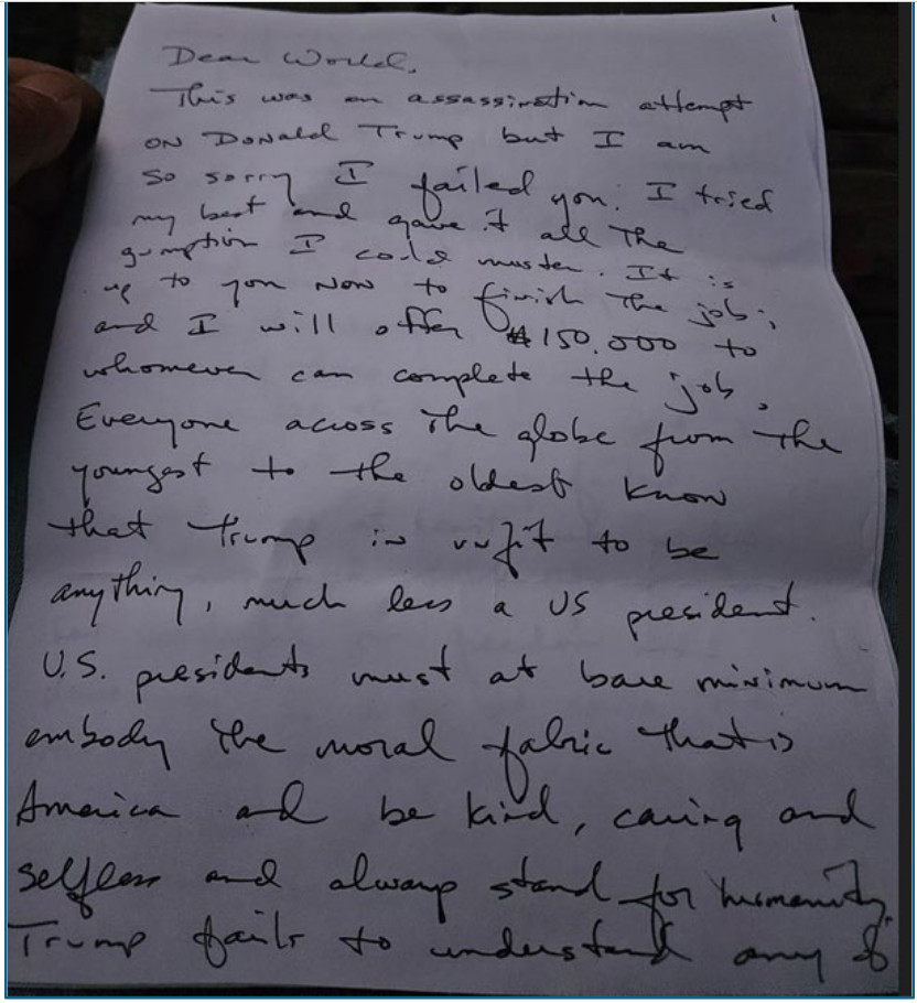 Second Trump Assassin Left a Note Confirming Attempt, Evidence Released ...