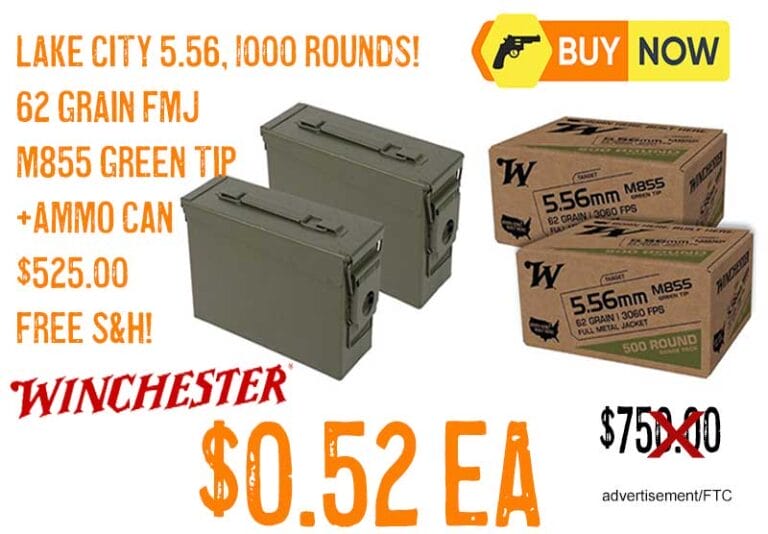 Winchester Lake City 5.56 62 Grain M855 Green Tip FMJ 1000rnds +Ammo ...