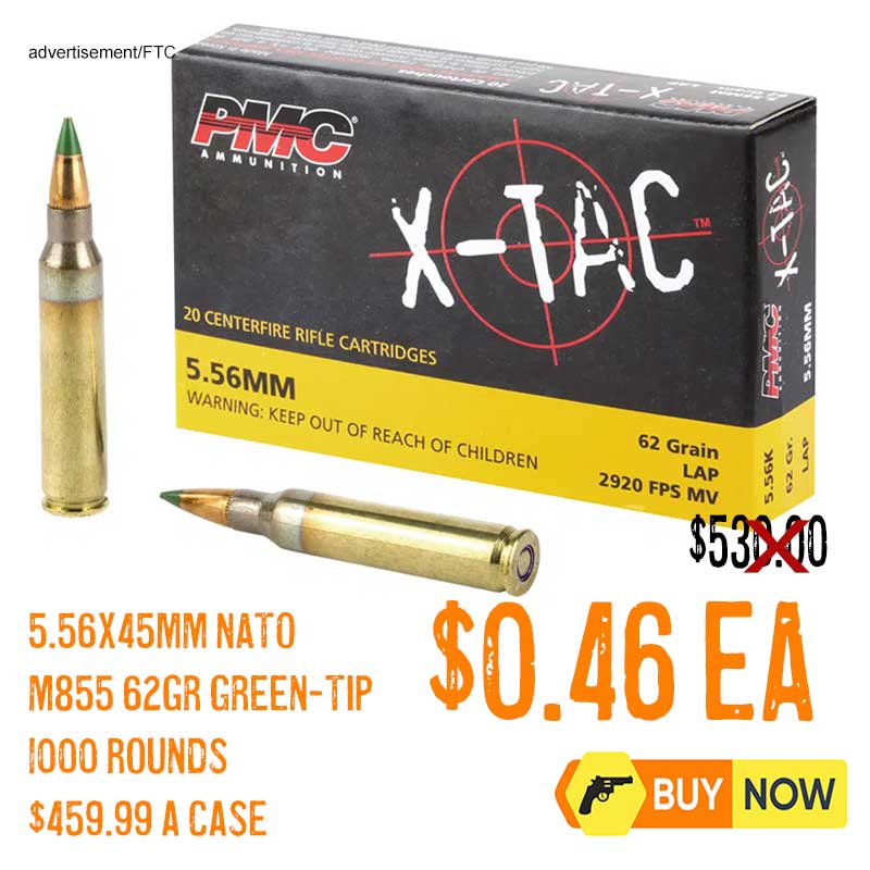 PMC X-TAC 5.56 NATO M855 62gr Green-Tip Ammo 1000 Rounds – $0.46EA or ...