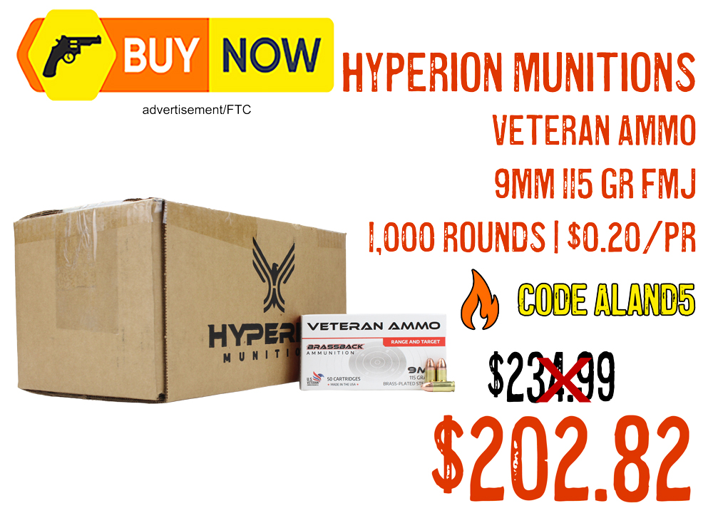 Hyperion Munitions Veteran Ammo 9mm 115gr FMJ 1,000 Rounds — $202.82